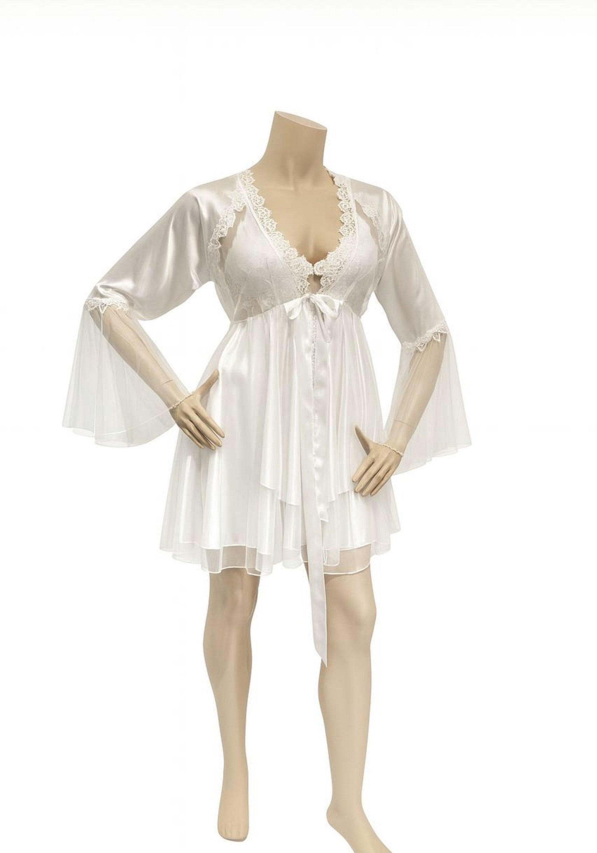 Bridal Long Night Gown And Robe Set With Lace – Layla Collection